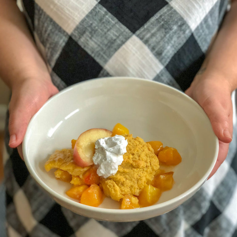 Cornbread Peach Cobbler with Coconut Whipped Cream - I Brought Bread